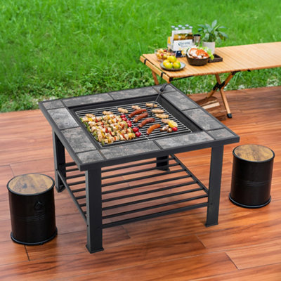 Outdoor Square Wood Fire Pit for Wood Logs and Charcoal Burning
