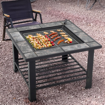 Outdoor Square Wood Fire Pit for Wood Logs and Charcoal Burning