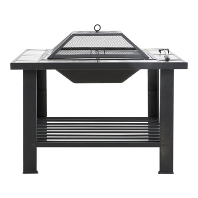 Outdoor Square Wood Fire Pit for Wood Logs and Charcoal Burning