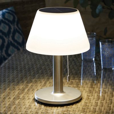 Outdoor Table Lamp, Solar-Powered, Warm White LEDs, Frosted Shade ...