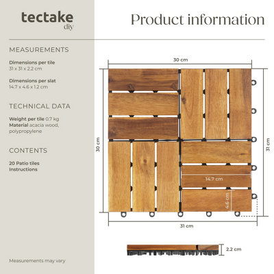 Outdoor Tiles Tabula - easy 'click' installation, acacia wood, weather ...