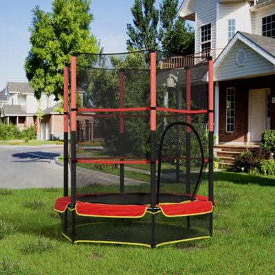 Outdoor Trampoline with High Enclosure Net, Red