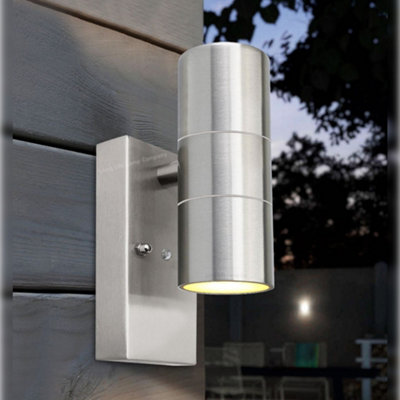Outdoor Up Down Wall Light Dusk Till Dawn Sensor Stainless Steel Finish ...