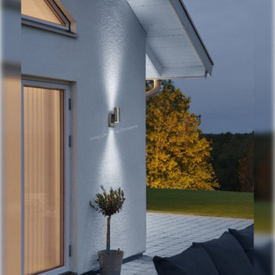 Outdoor Up Down Wall Light Dusk Till Dawn Sensor Stainless Steel Finish ...