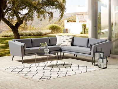 Outdoor Upholstered Sofa Garden Sofa LORETELLO Polyester Grey ...