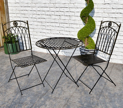 Outdoor Vintage Bistro Set, 2 Folding Chairs and Round Table - Ornate ...