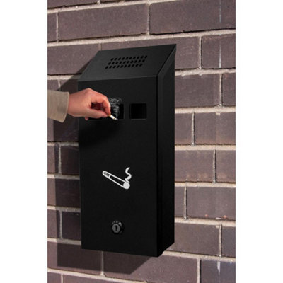 Outdoor Wall Mounted Cigarette Bin Ashtray Lockable Galvanised Steel ...