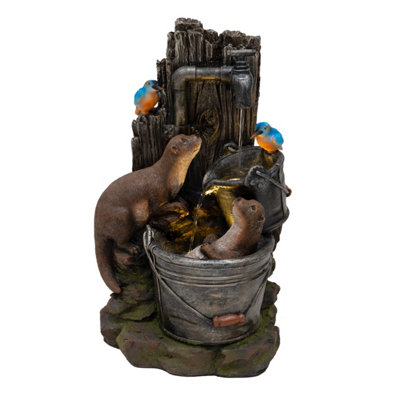Outdoor Water Feature Garden Fountain LED Plug-In Pump Otter Oasis