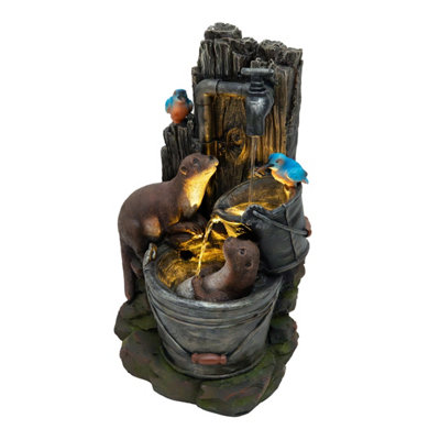 Outdoor Water Feature Garden Fountain LED Plug-In Pump Otter Oasis