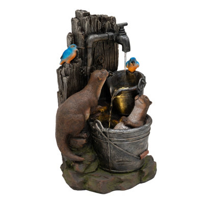 Outdoor Water Feature Garden Fountain LED Plug-In Pump Otter Oasis