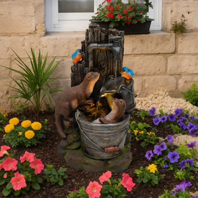 Outdoor Water Feature Garden Fountain LED Plug-In Pump Otter Oasis