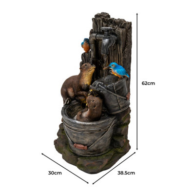 Outdoor Water Feature Garden Fountain LED Plug-In Pump Otter Oasis