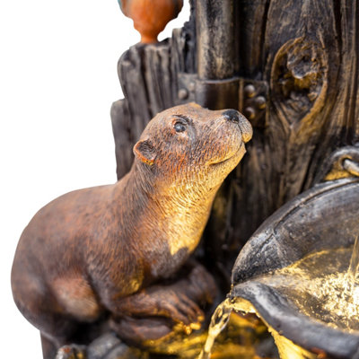 Outdoor Water Feature Garden Fountain LED Plug-In Pump Otter Oasis