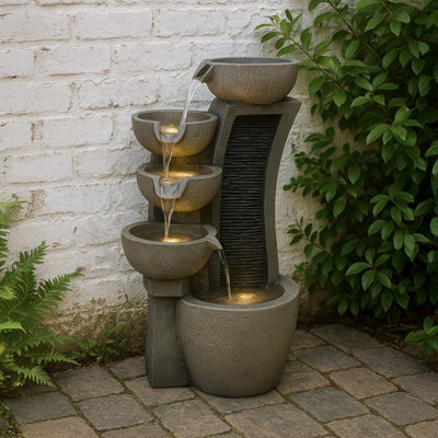 Outdoor Water Feature Garden Fountain LED Plug-In Pump Sleek Streams