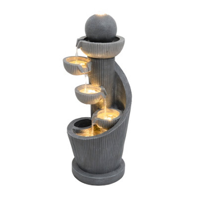 Outdoor Water Feature Garden Fountain LED Plug-In Pump Spiral Springs