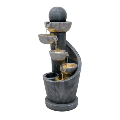 Outdoor Water Feature Garden Fountain LED Plug-In Pump Spiral Springs