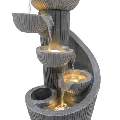 Outdoor Water Feature Garden Fountain LED Plug-In Pump Spiral Springs