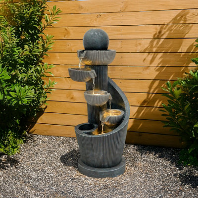 Outdoor Water Feature Garden Fountain LED Plug-In Pump Spiral Springs