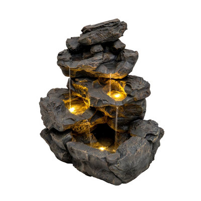 OUTDOOR WATER FEATURE GARDEN FOUNTAIN LEDS PLUG-IN PUMP RUSTIC RAPIDS