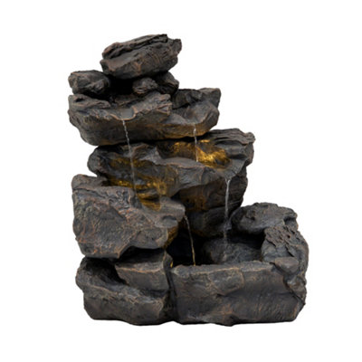 OUTDOOR WATER FEATURE GARDEN FOUNTAIN LEDS PLUG-IN PUMP RUSTIC RAPIDS