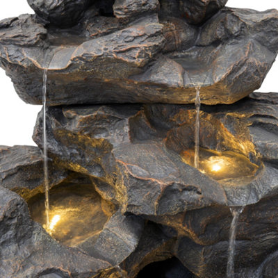 OUTDOOR WATER FEATURE GARDEN FOUNTAIN LEDS PLUG-IN PUMP RUSTIC RAPIDS