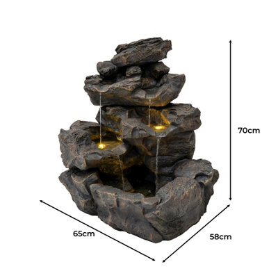 OUTDOOR WATER FEATURE GARDEN FOUNTAIN LEDS PLUG-IN PUMP RUSTIC RAPIDS