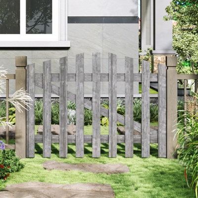 Outdoor Wooden Side Gate in Grey Finish Freestanding Picket Fence Gate ...