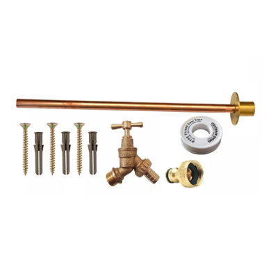Outside Garden Tap Kit with Through Wall Flange with Fixings (Brown ...