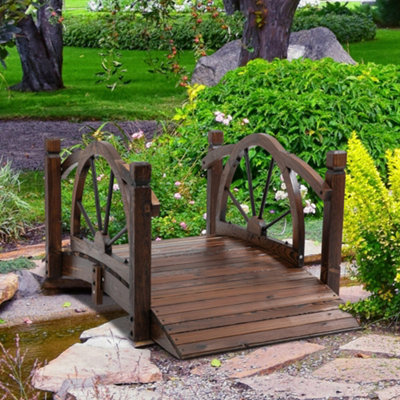 Outsunny 1.5m Wooden Garden Bridge Arc Footbridge Guardrail Stained ...