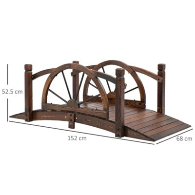 Outsunny 1.5m Wooden Garden Bridge Arc Footbridge w/ Guardrail Stained Wood
