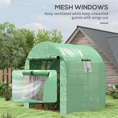 OUTSUNNY 1.8 X 1.8 X 2M POLYTUNNEL GREENHOUSE WITH DOORS AND MESH WINDOWS