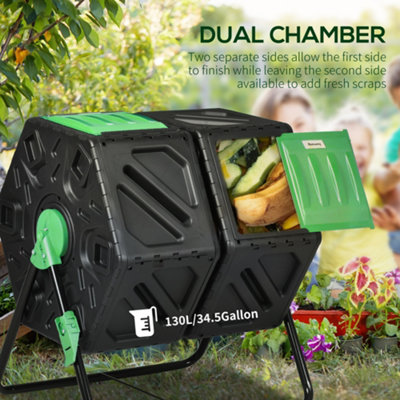 Outsunny 130L Compost Bin Dual Chamber Rotating Composter w ...