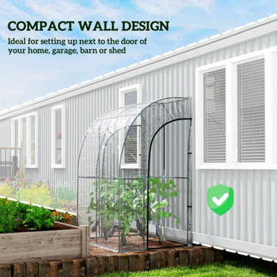 Outsunny 143x118x212cm Walk-In Lean to Wall Tunnel Plastic Greenhouse ...