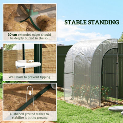 Outsunny 143x118x212cm Walk-In Lean to Wall Tunnel Plastic Greenhouse ...