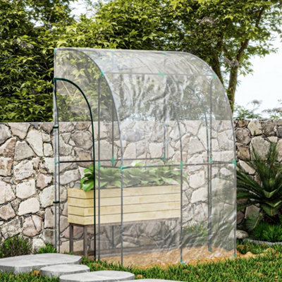 Outsunny 143x118x212cm Walk-In Lean to Wall Tunnel Plastic Greenhouse ...