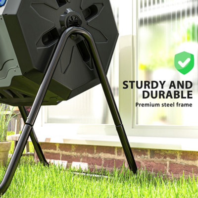 Outsunny 160L Outdoor Tumbling Compost Bin with Dual Chamber, Blue