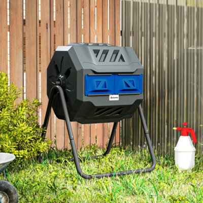 Outsunny 160L Outdoor Tumbling Compost Bin with Dual Chamber, Blue