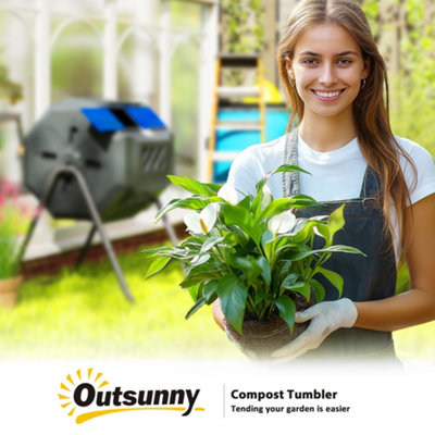 Outsunny 160L Outdoor Tumbling Compost Bin with Dual Chamber, Blue