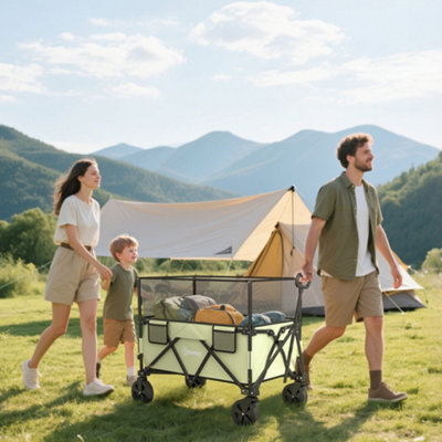 Outsunny 180L Folding Garden Trolley Wagon Cart w/ Extendable Side ...