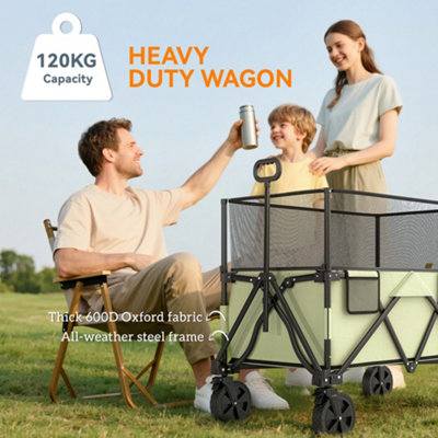 Outsunny 180L Folding Garden Trolley Wagon Cart w/ Extendable Side ...