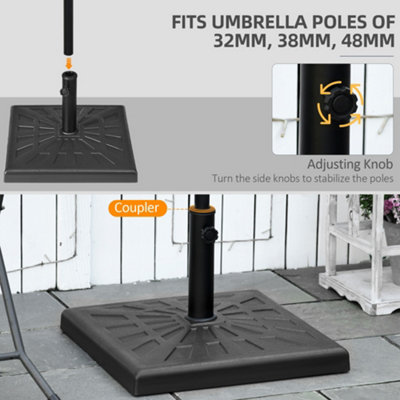 Outsunny 19kg Square Resin Garden Parasol Base for Poles of 32mm, 38mm ...