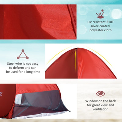 Outsunny 2-3 Person Pop up Tent Instant Camping Tent Sun Shade Shelter, Red