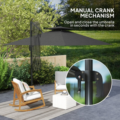 Outsunny 2.5m Cantilever Parasol, Garden Parasol with Lights, Dark Grey