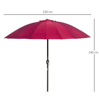 Outsunny 2.5m Round Curved Adjustable Parasol Sun Umbrella Metal Pole Red