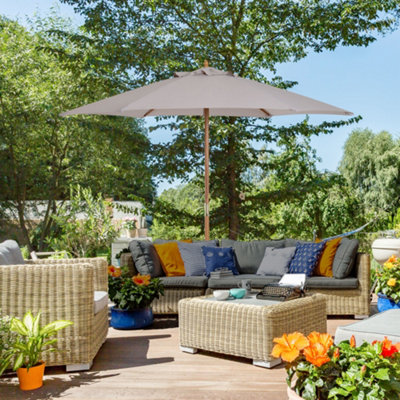 Outsunny 2.5m Wood Garden Parasol Sun Shade Patio Outdoor Wooden ...