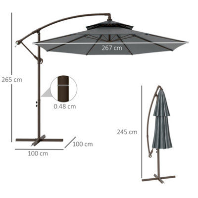 Outsunny 2.7m Cantilever Banana Parasol Outdoor Sun Shade w/ Crank ...