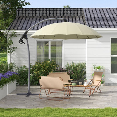 Outsunny 2.7m Cantilever Parasol with Cross Base, Crank Handle, 16 Ribs ...