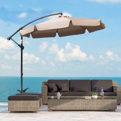 Outsunny 2.7m Garden Cantilever Banana Parasol Sun Shade w/ Crank ...