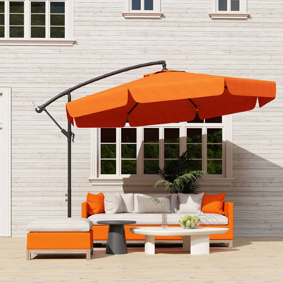 OUTSUNNY 2.7M GARDEN CANTILEVER BANANA PARASOL SUN SHADE W/ CRANK, ORANGE
