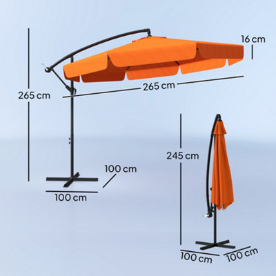 Outsunny 2.7m Garden Cantilever Banana Parasol Sun Shade w/ Crank, Orange